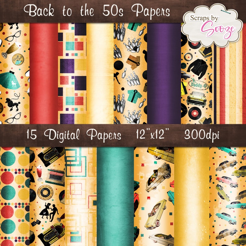 Back to the 50s Digital Papers Scrapbooking Digiscrap Retro Printable ...