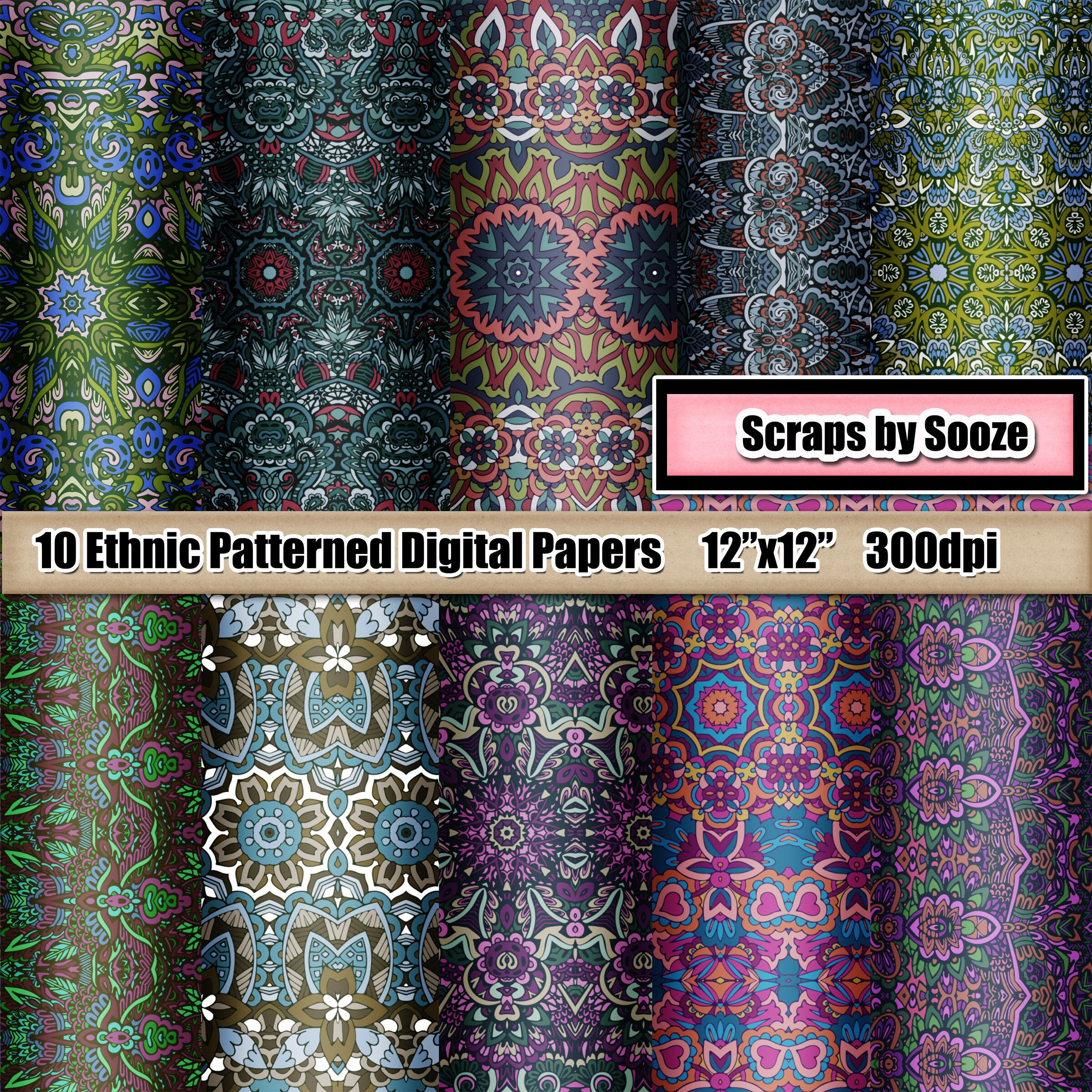 10 Ethnic Patterned Digital Papers Printable - Etsy