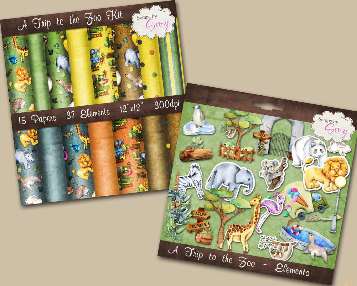 Trip to the Zoo Digiscrap Kit Digital Scrapbooking Printable Animals ...
