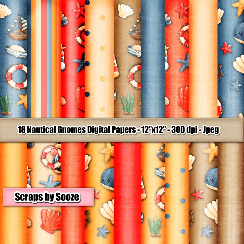 18 Nautical Gnomes Digital Papers Digiscrap Backgroud Printable Sailing ...