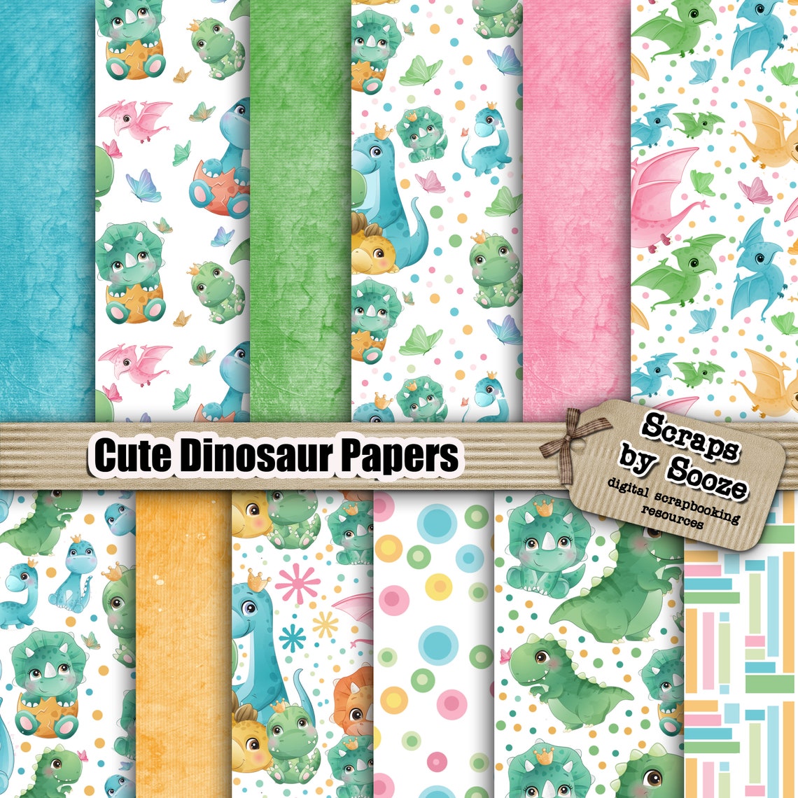 Cute Dinosaurs Digital Paper Pack Printable Digiscrap | Etsy UK