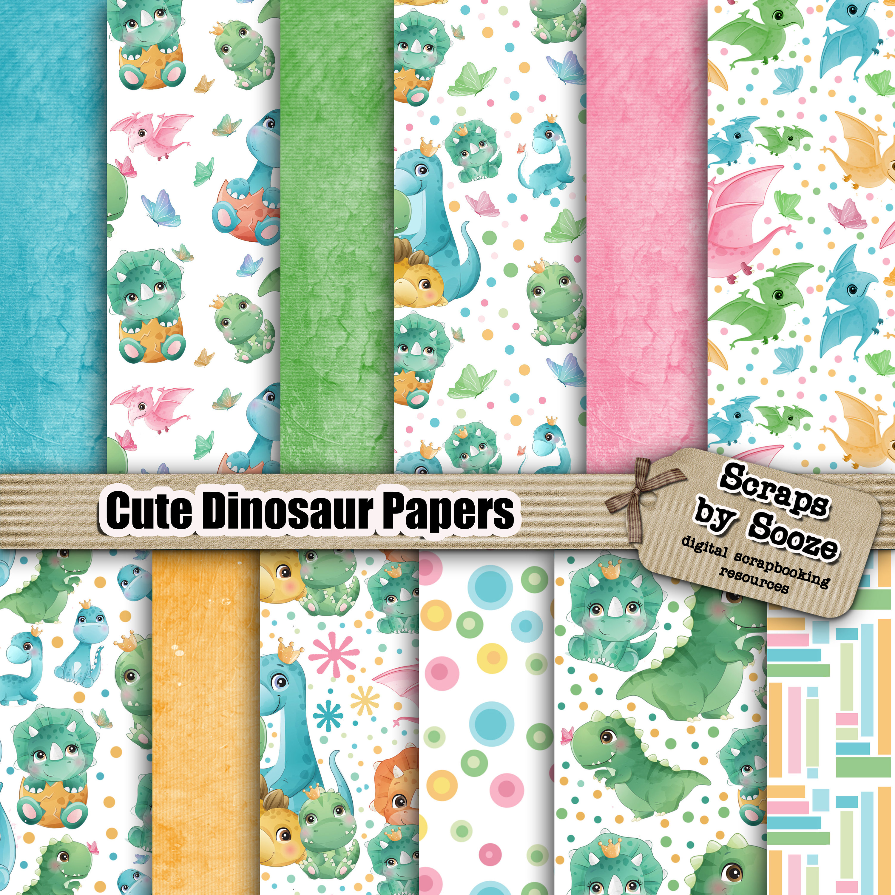 Cute Dinosaurs Digital Paper Pack Printable Digiscrap | Etsy UK