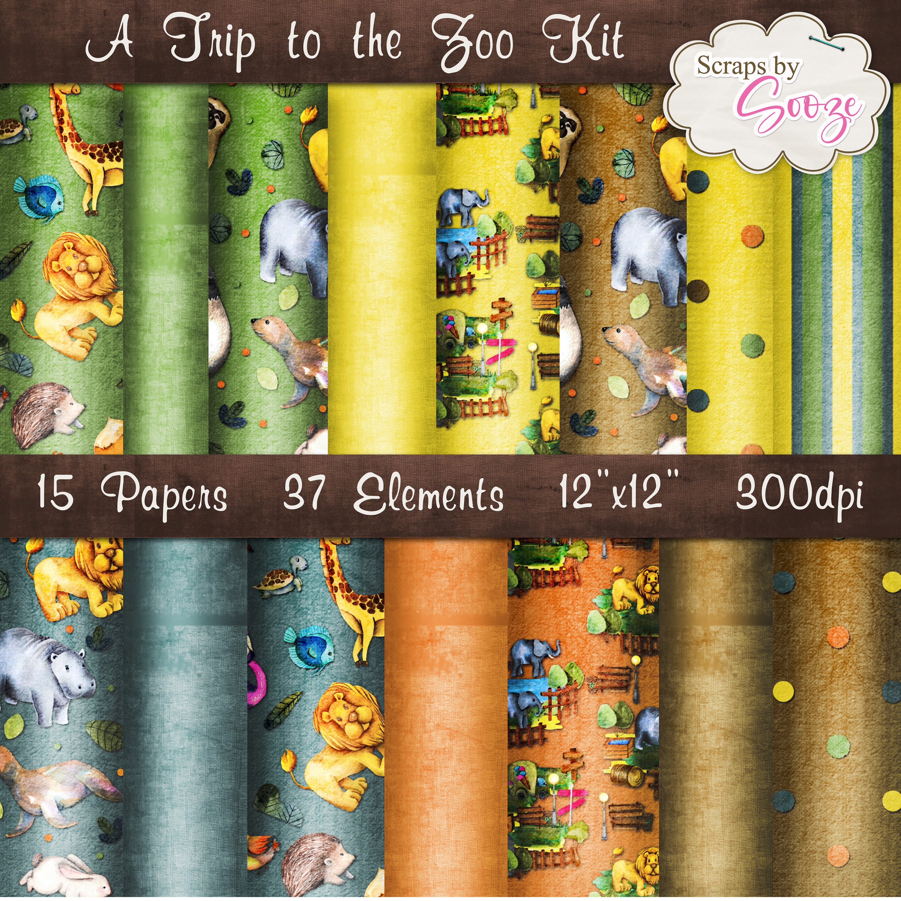 Trip to the Zoo Digiscrap Kit Digital Scrapbooking Printable Animals ...
