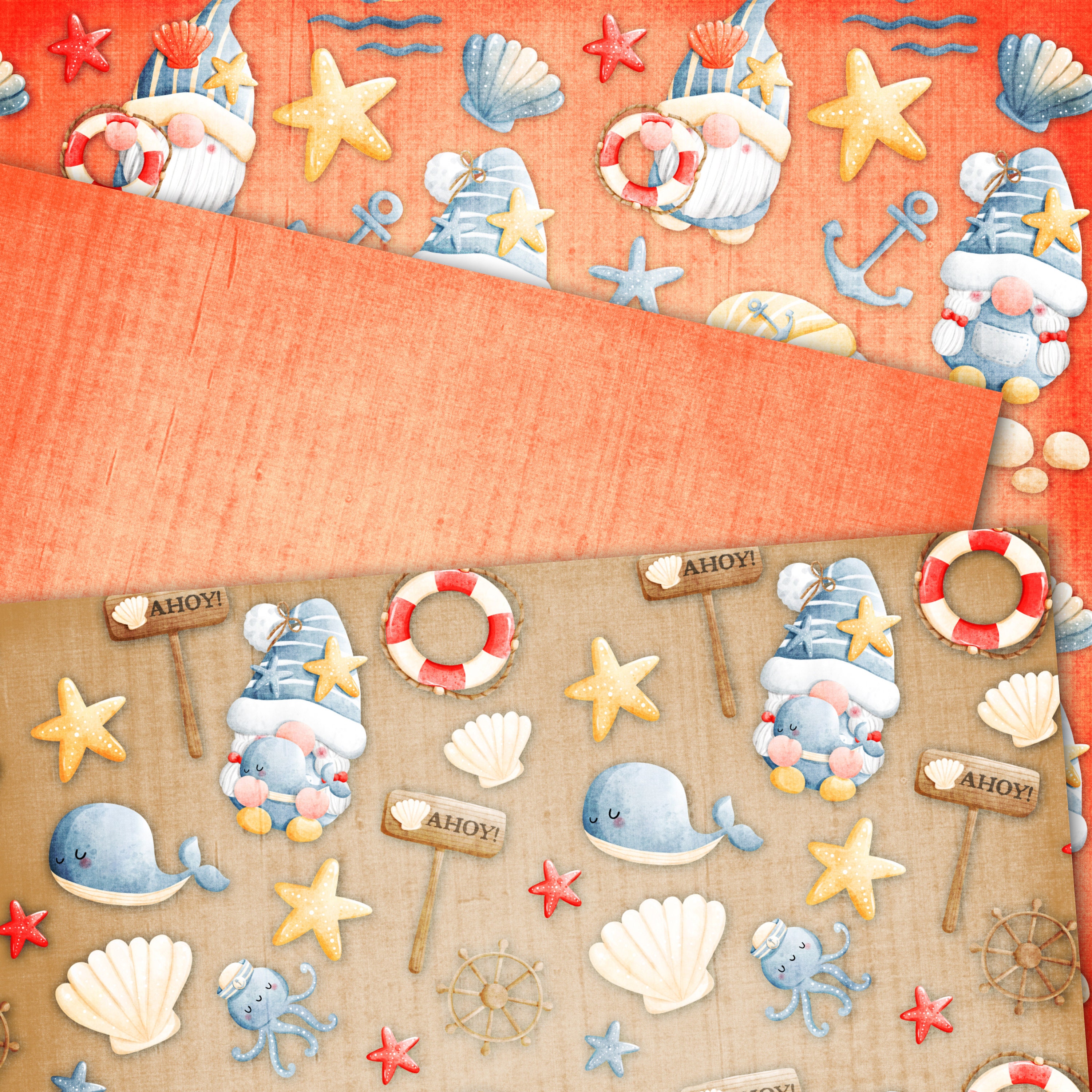 18 Nautical Gnomes Digital Papers Digiscrap Backgroud Printable Sailing ...
