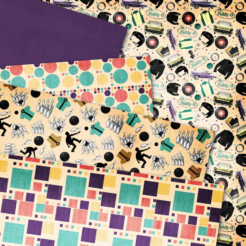 Back to the 50s Digital Papers Scrapbooking Digiscrap Retro Printable ...