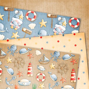 18 Nautical Gnomes Digital Papers Digiscrap Backgroud Printable Sailing ...