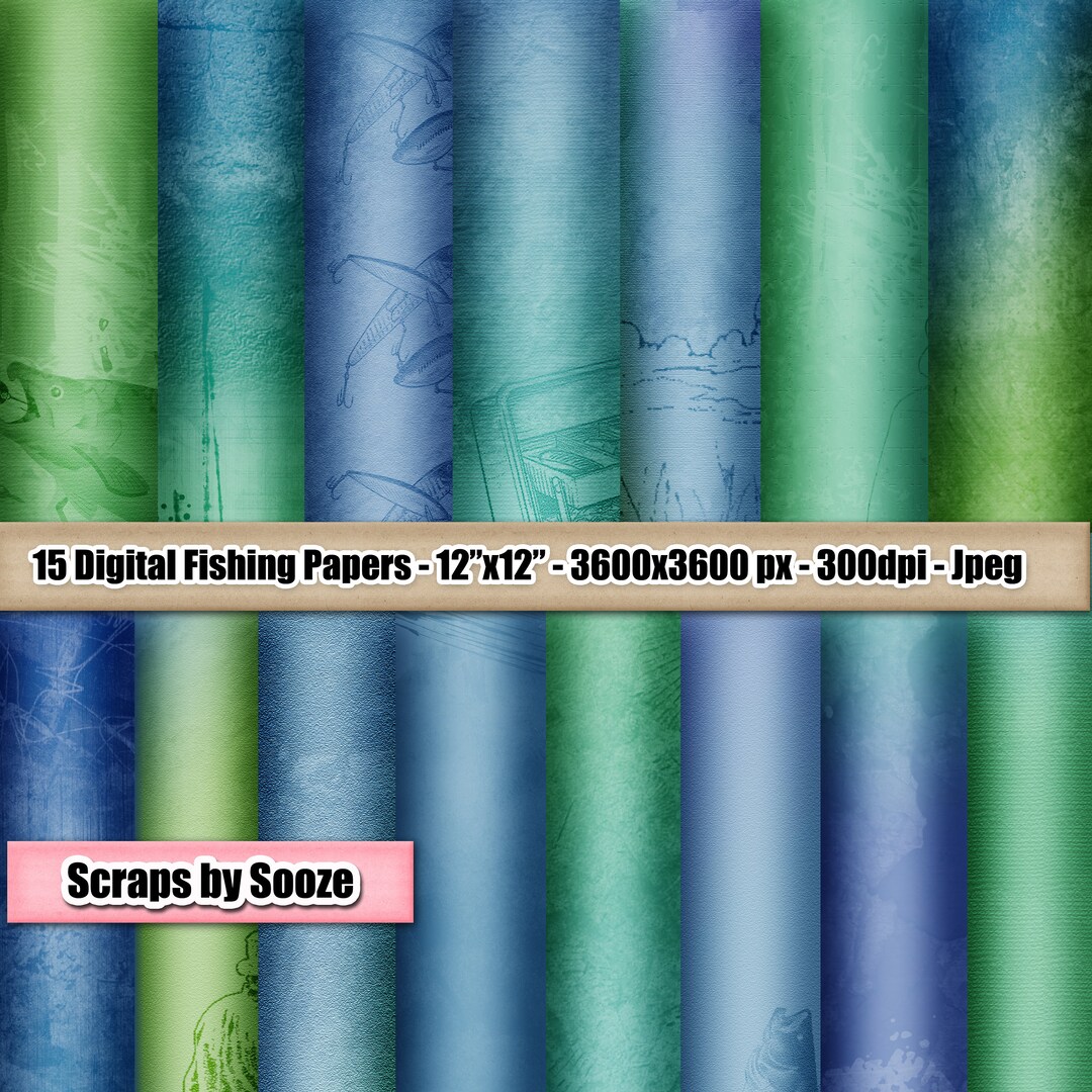 15 Fishing Theme Digital Papers Angling Digital Scrapbooking Printable ...