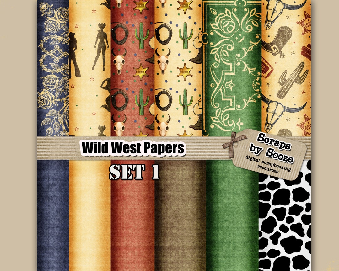 Wild West Digital Papers Set 1 Printable Cowboys Western Digiscrap ...