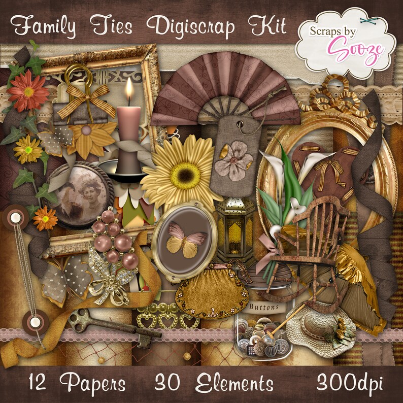 Family Ties Digiscrap Kit Digital Scrapbooking Ancestry Genealogy ...