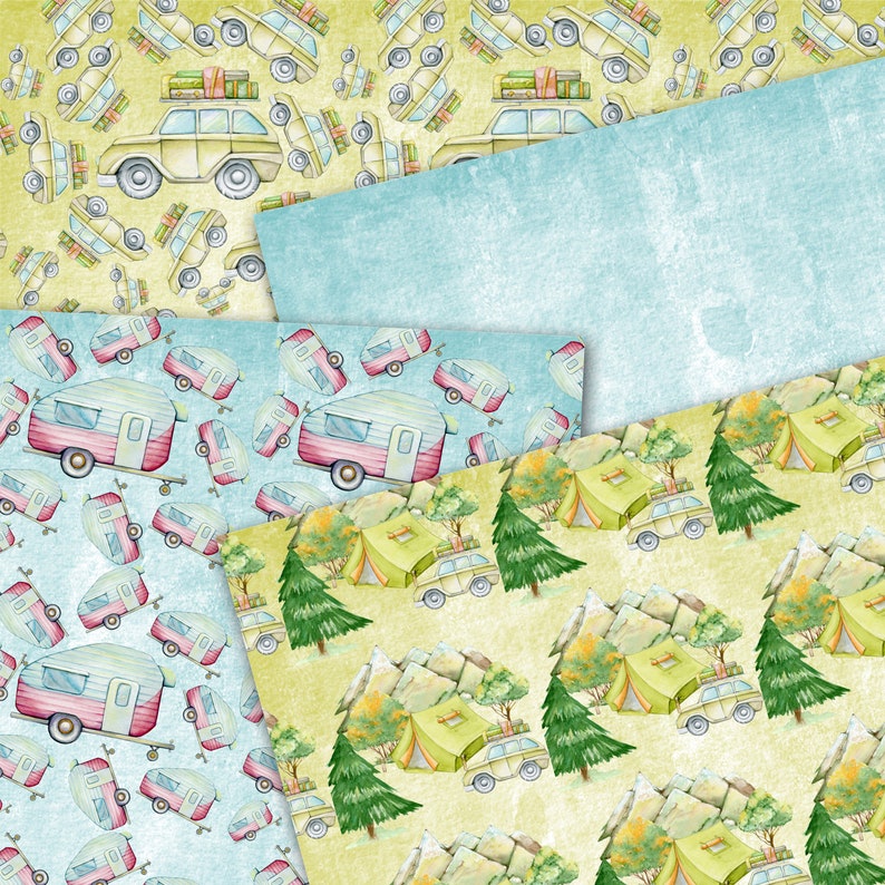 12 Let's Go Camping Digital Papers Printable Scrapbooking Papercrafts ...