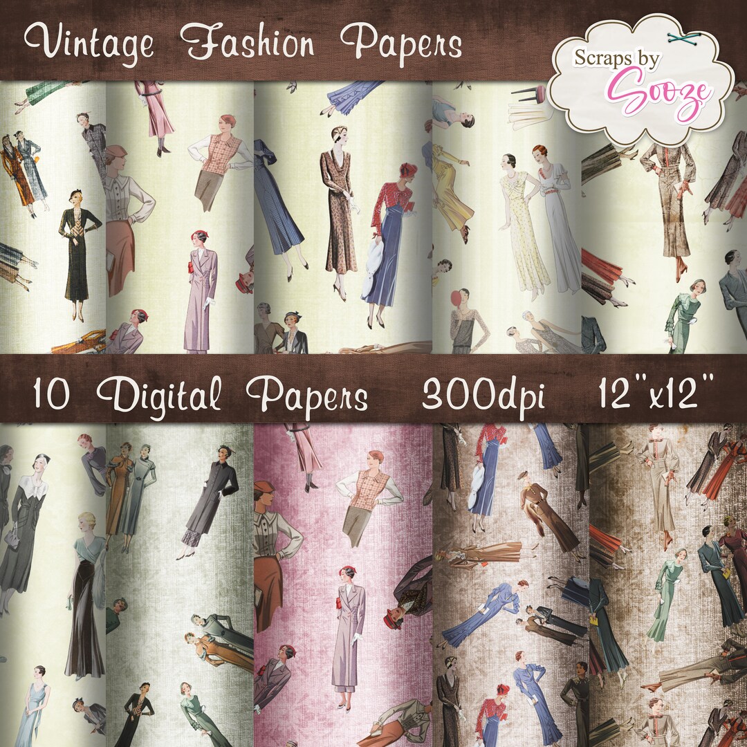 10 Vintage Fashion Digital Papers Backgrounds 12x12 3600x3600px 300dpi ...