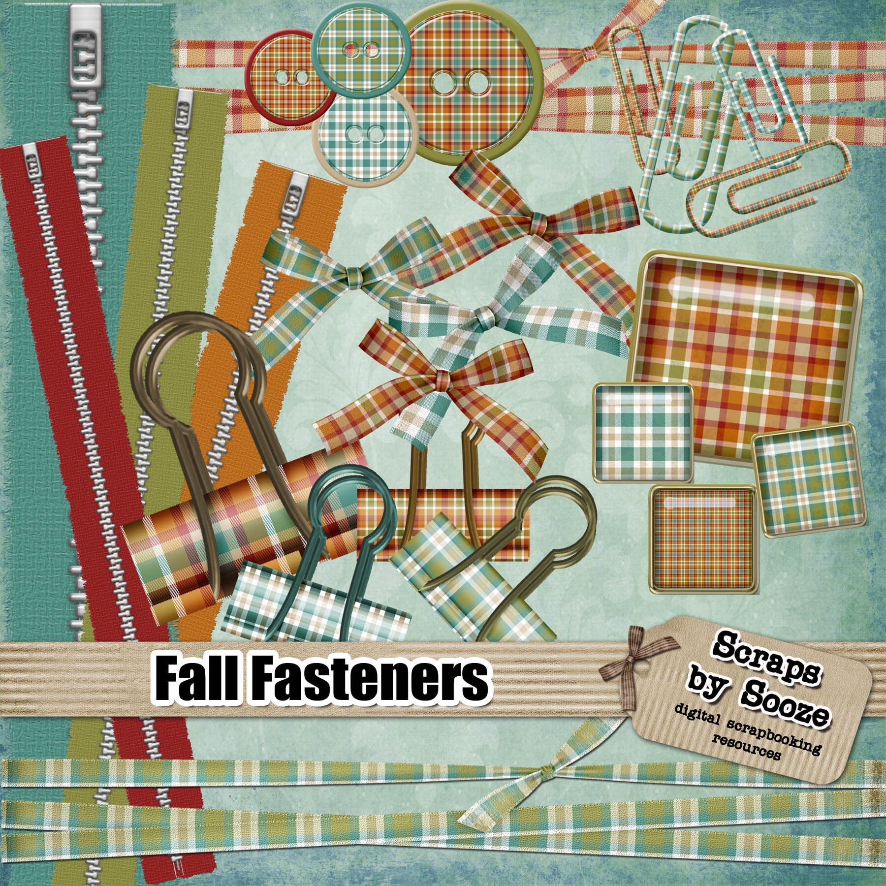 Fall Fasteners Digital Scrapbooking Printable Digiscrap Clips Zipper ...