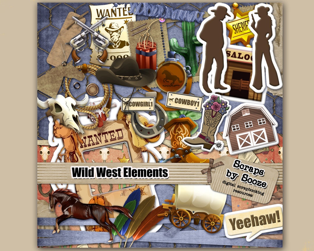 Wild West Digital Scrap Elements Printable Plus FREE BONUS PAPERS ...