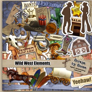 Wild West Digital Scrap Elements Printable Plus FREE BONUS PAPERS ...