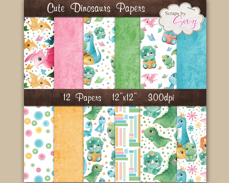 Cute Dinosaurs Digital Paper Pack Printable Digiscrap - Etsy