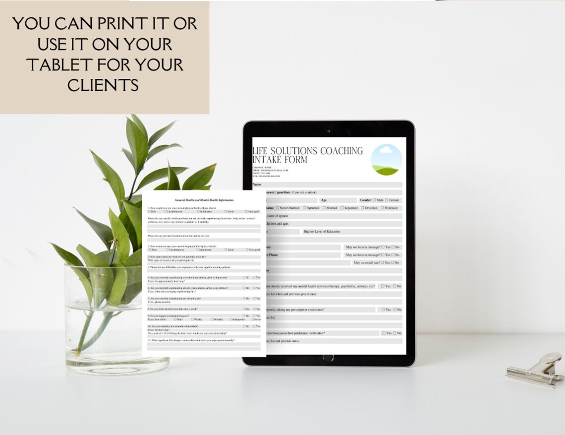 Editable and Printable Life Solutions Coaching Client Intake Form ...