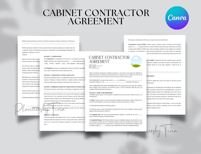 Editable Cabinet Contractor Services Agreement, Professional Cabinet ...