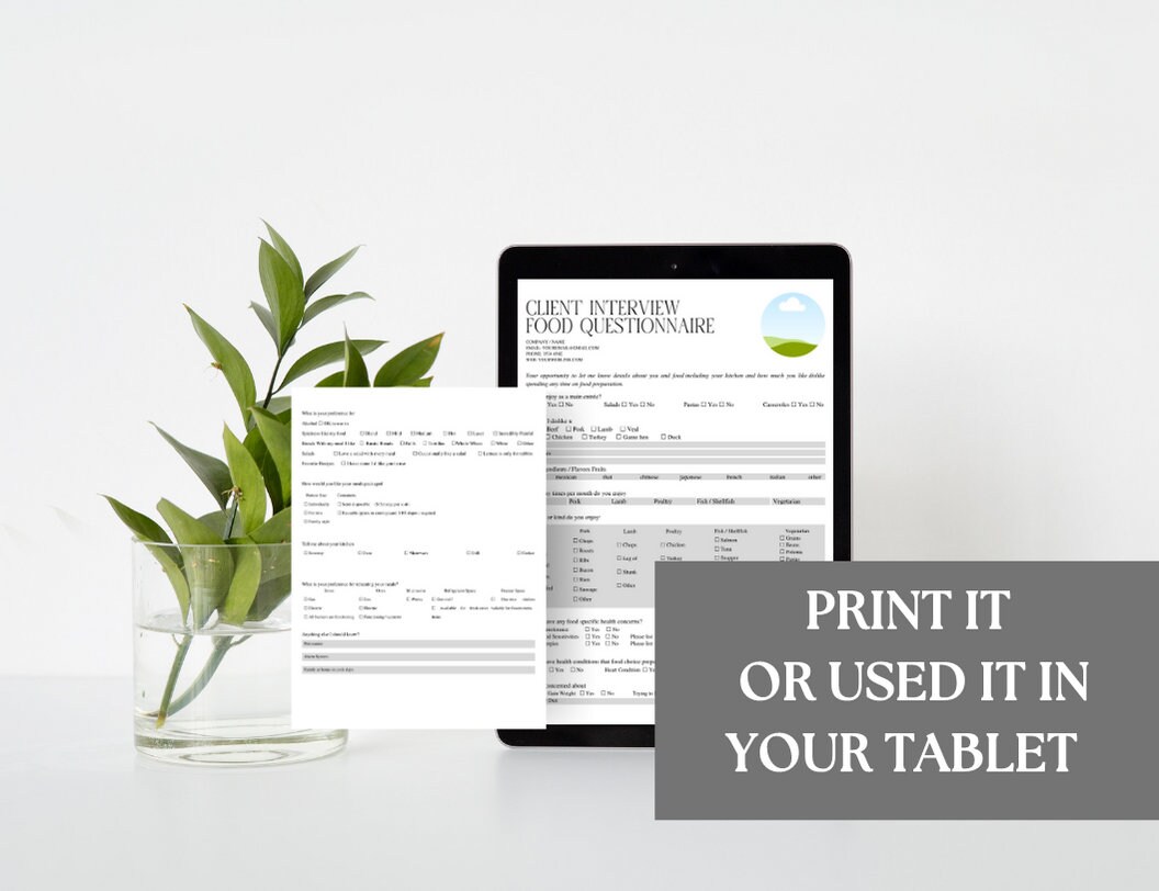 Editable Client Food Questionnaire Form Template, Weight Loss Business ...