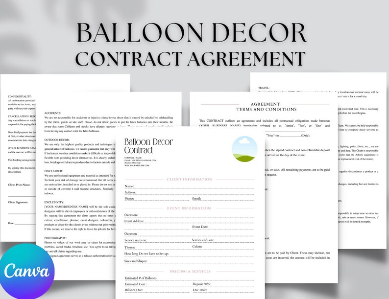 Editable Professional Balloon Artist Contract Template, Balloon Decor ...