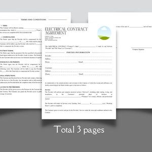 Editable and Printable Electrical Contract Template, Electrical ...