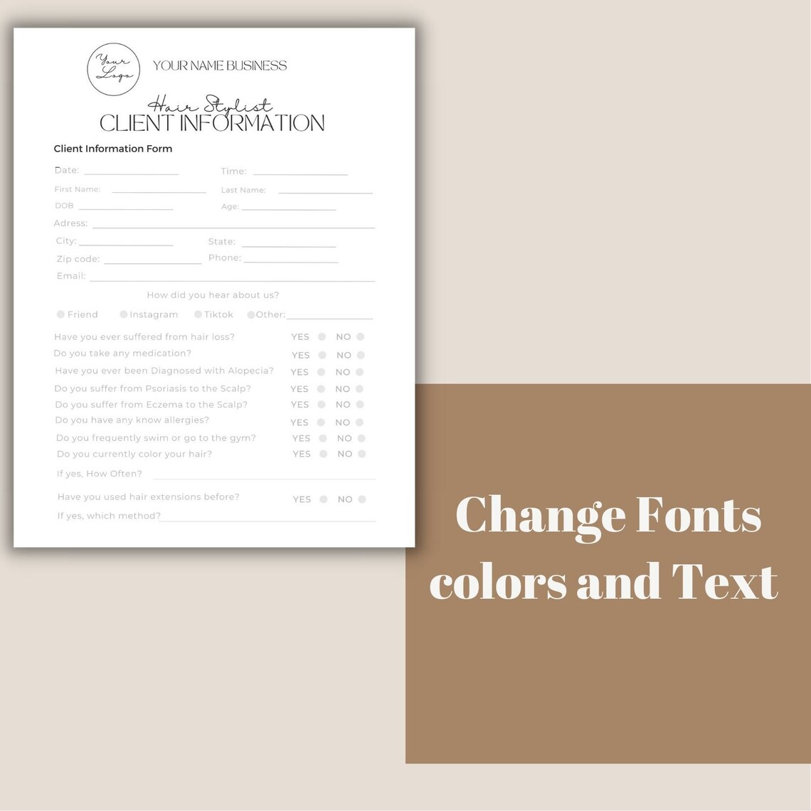 Editable and Printable Hair Stylist Client Template Form - Etsy