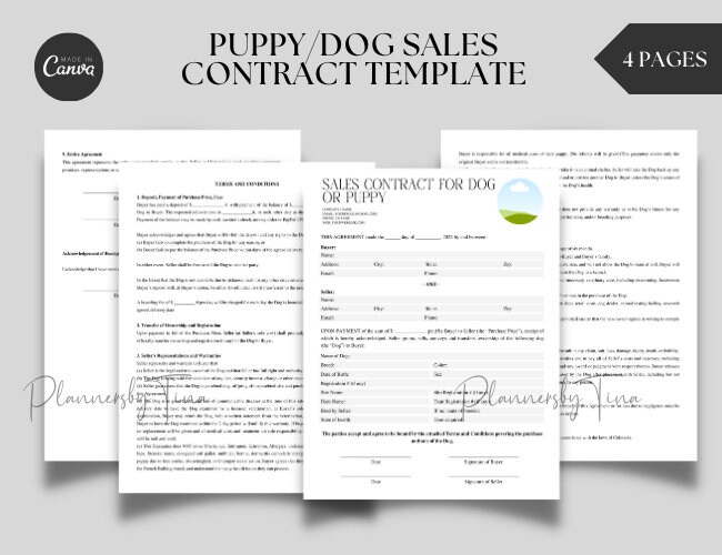 Editable Puppy Sales Contract Template, Dog or Puppy Sale Contract ...