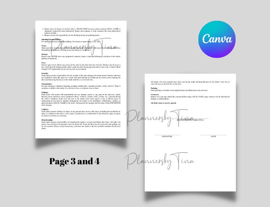 Editable and Printable Studio Rental Agreement Contract Template ...