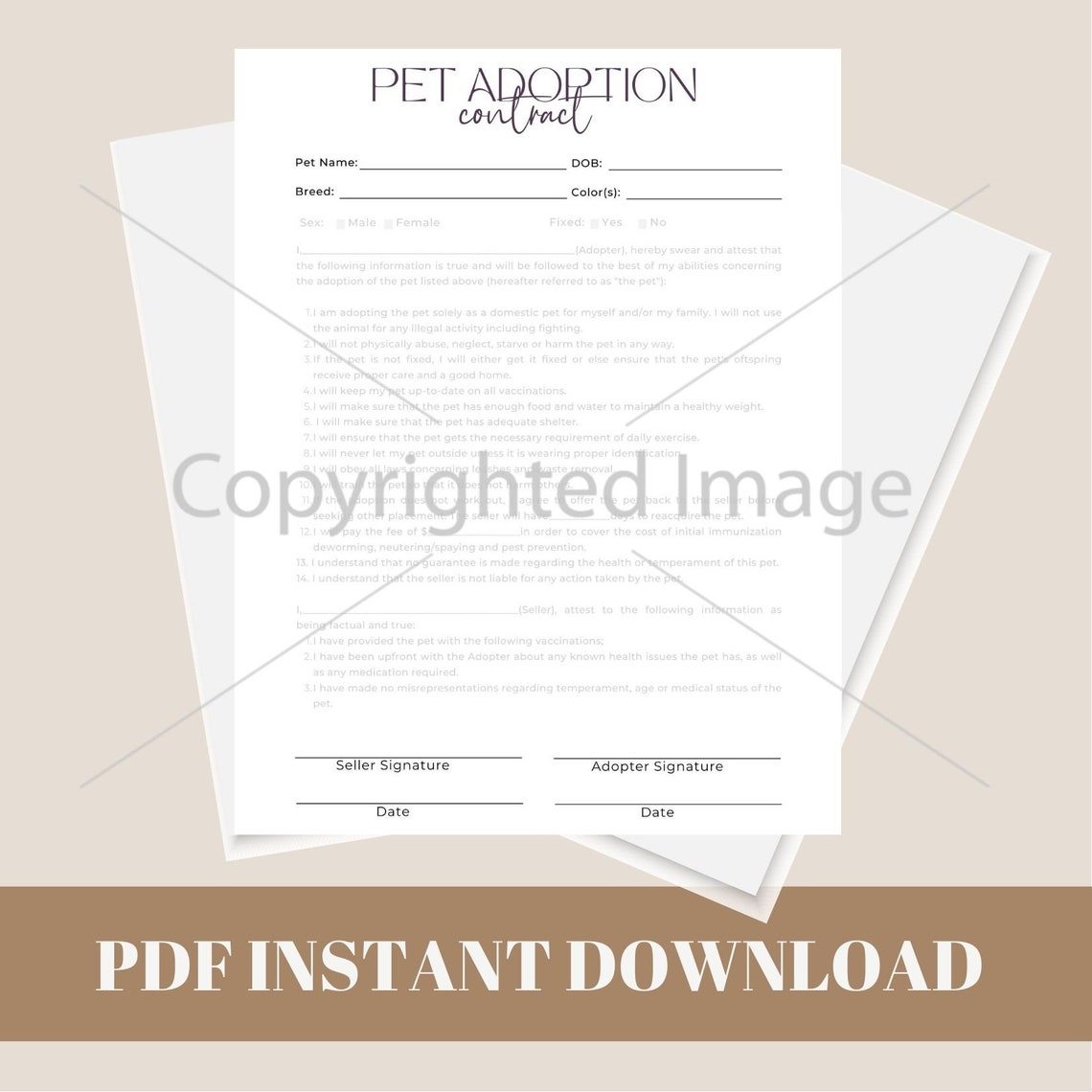 Editable and Printable Pet Adoption Contract, Instant Download Puppy ...