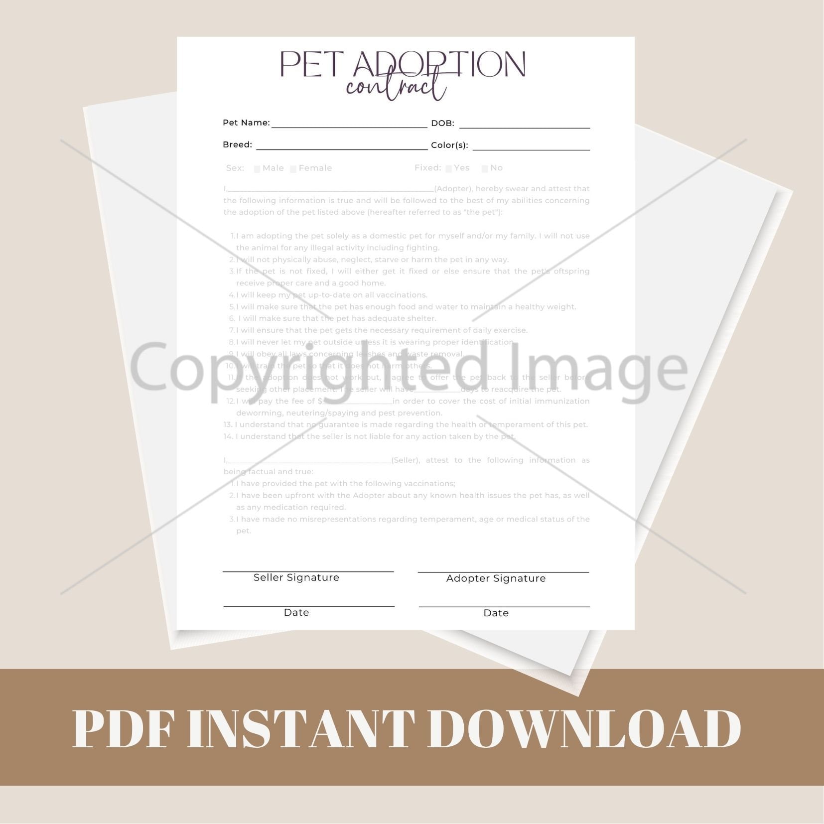 Editable and Printable Pet Adoption Contract, Instant Download Puppy ...