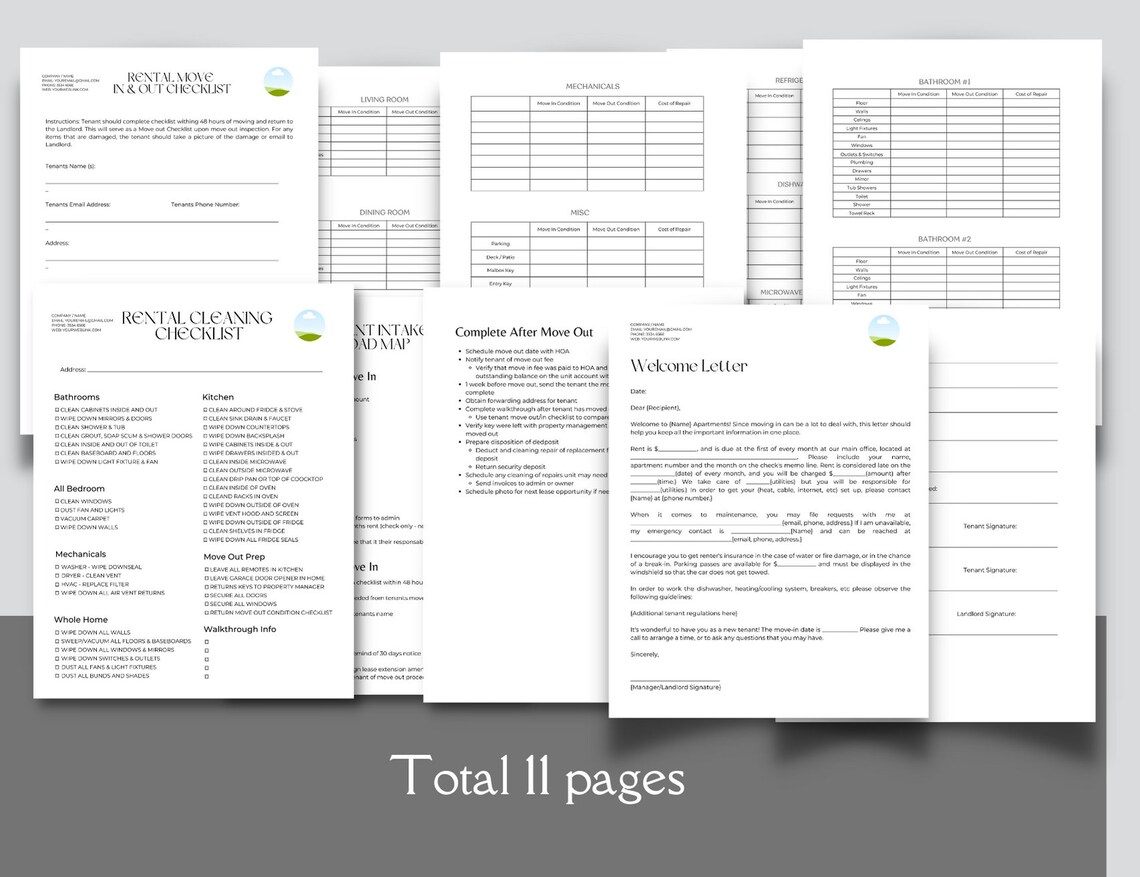 Editable and Printable Property Management Bundle Template, Tenant ...