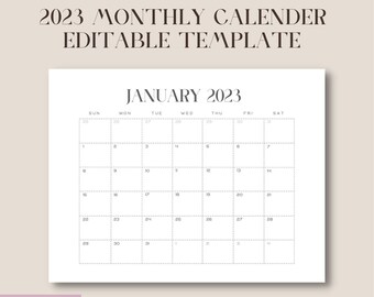 2023 Monthly Calendar Landscape Printable Calendar Template - Etsy