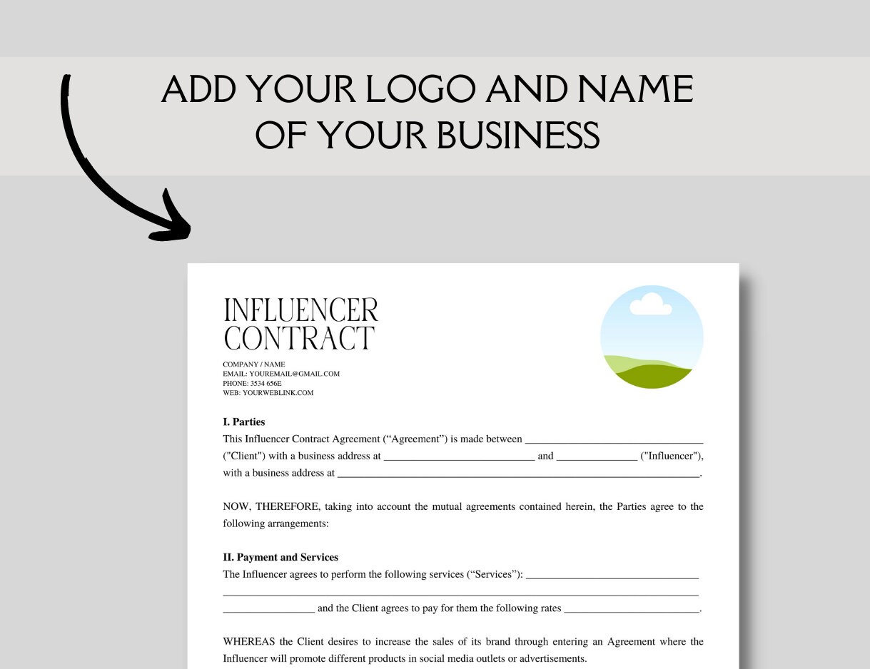 Editable and Printable Social Media Influencer Contract Template ...