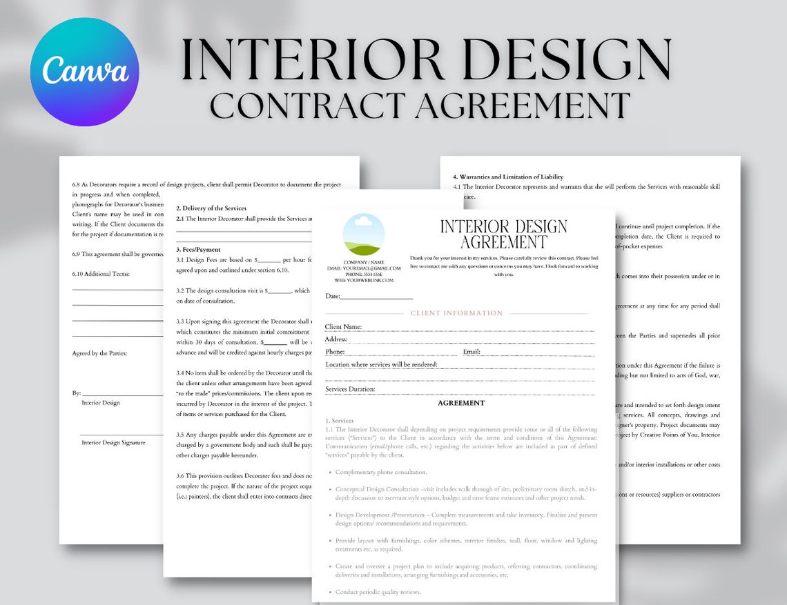 Editable and Printable Interior Design Contract Agreement Template ...