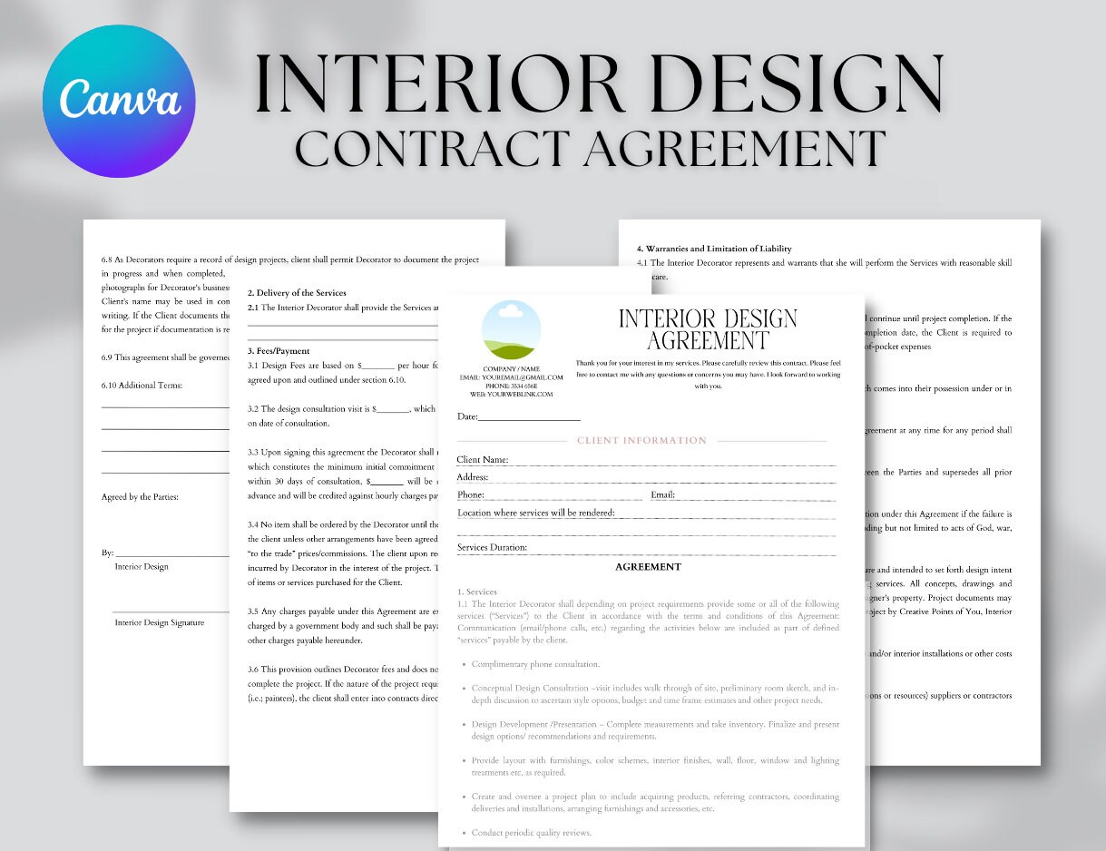 Editable and Printable Interior Design Contract Agreement Template ...