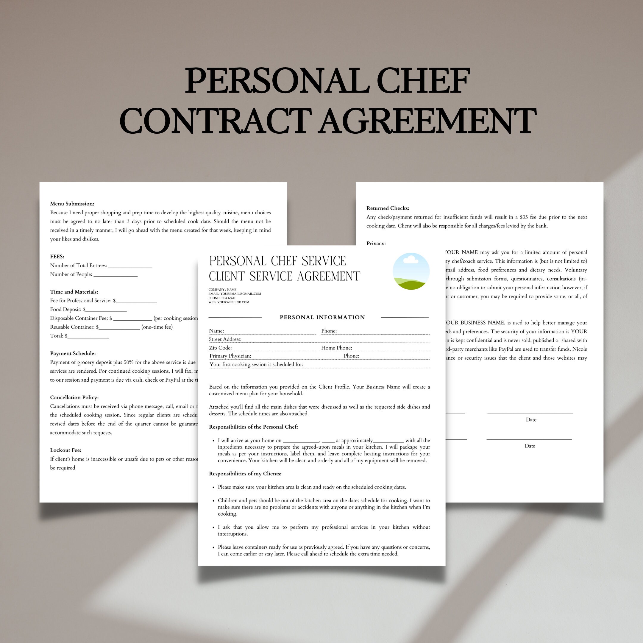 Editable and Printable Private Chef and Catering Services Bundle Forms ...