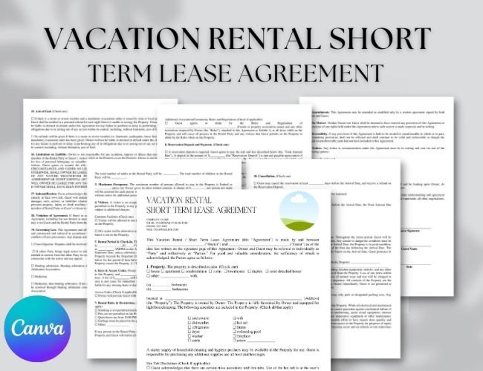 Editable and Printable Vacation Rental Short Term Lease Agreement ...