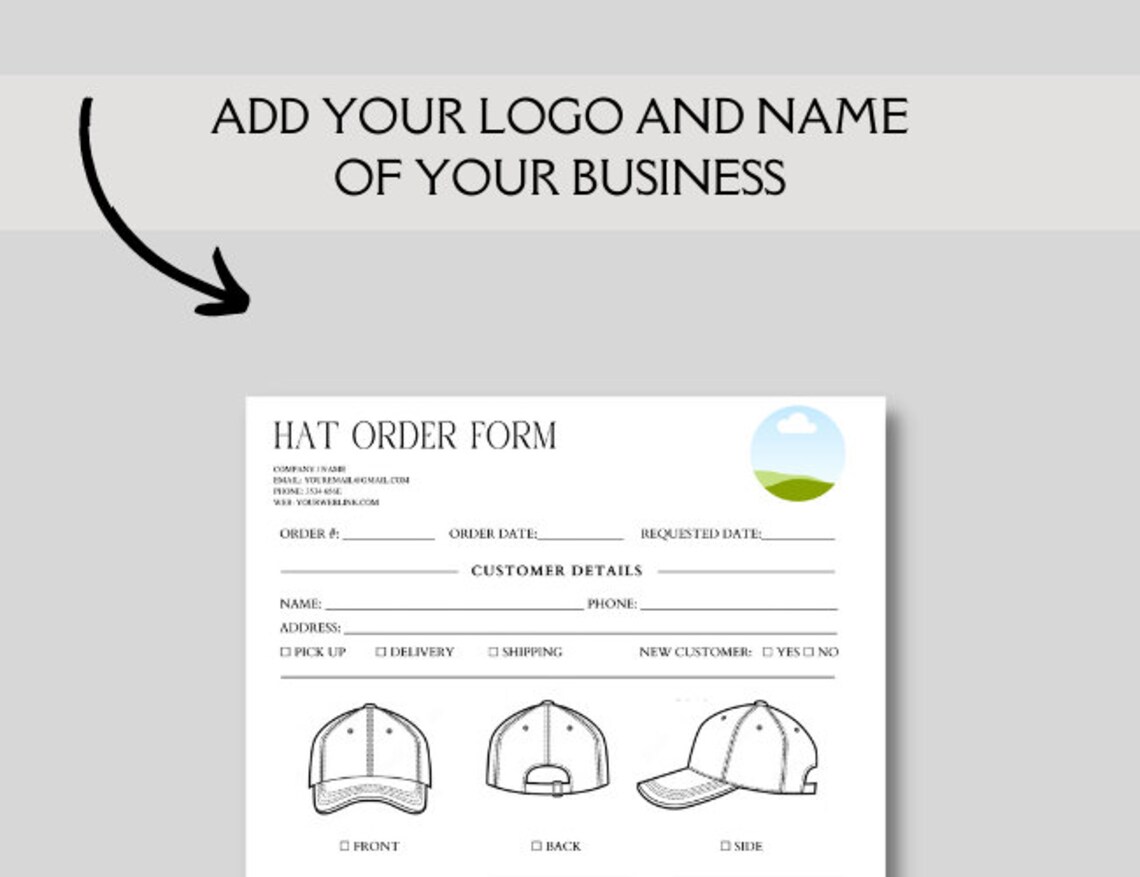 Editable and Printable Hat Order Form Template, Custom Hat Order Form ...