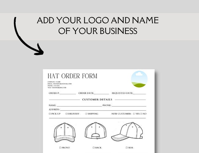 Editable and Printable Hat Order Form Template, Custom Hat Order Form ...