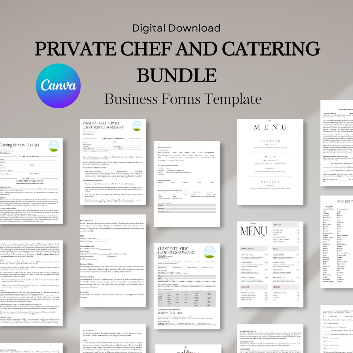 Editable and Printable Private Chef and Catering Services Bundle Forms ...