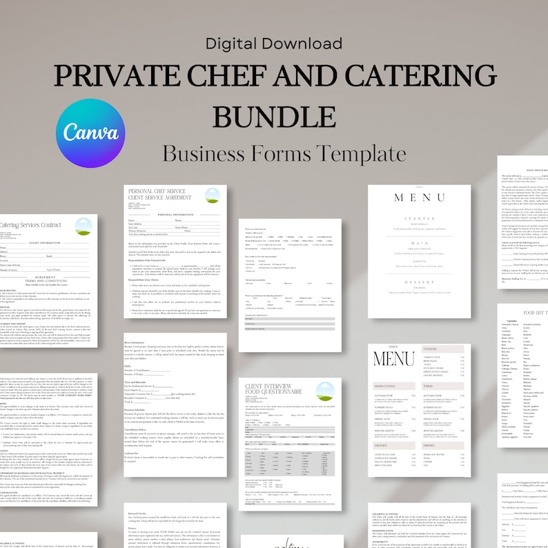 Editable and Printable Private Chef and Catering Services Bundle Forms ...