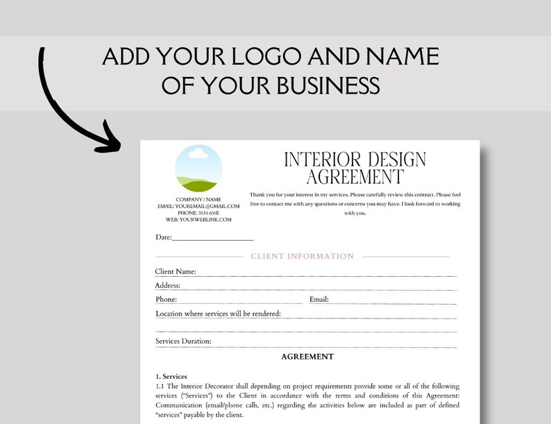 Editable and Printable Interior Design Contract Agreement Template ...