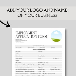 Editable and Printable Employment Application Form Template, Job ...