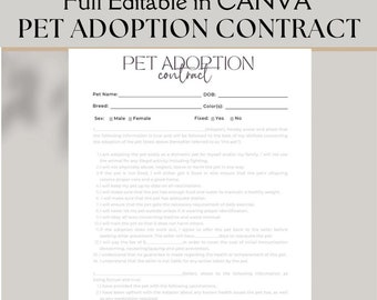 Editable Pet Adoption Contract, Puppy Adoption Form, Puppy Contract Template, Cat Adoption Form ...