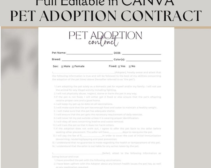 Editable and Printable Pet Adoption Contract, Instant Download Puppy ...