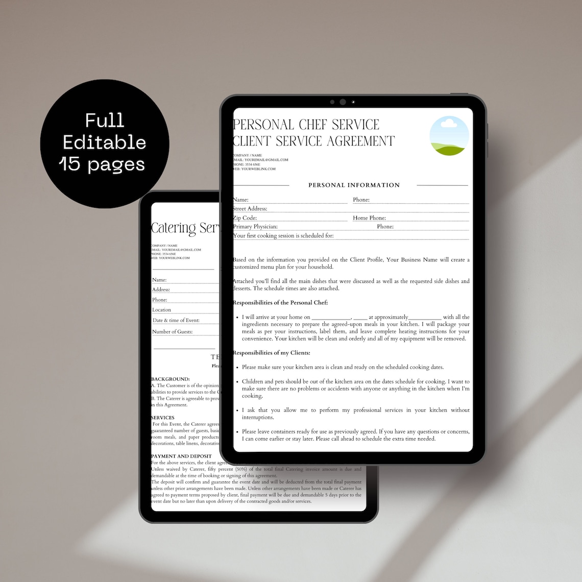 Editable and Printable Private Chef and Catering Services Bundle Forms ...