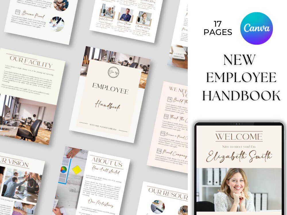 Editable and Printable Employee Handbook Template, New Employee ...
