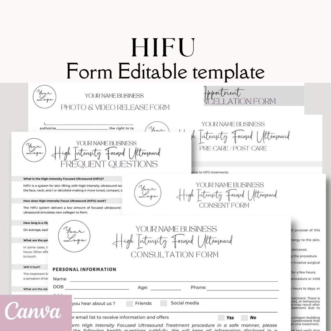 HIFU Client Consent Intake Treatment Forms, High Intensity Focused ...
