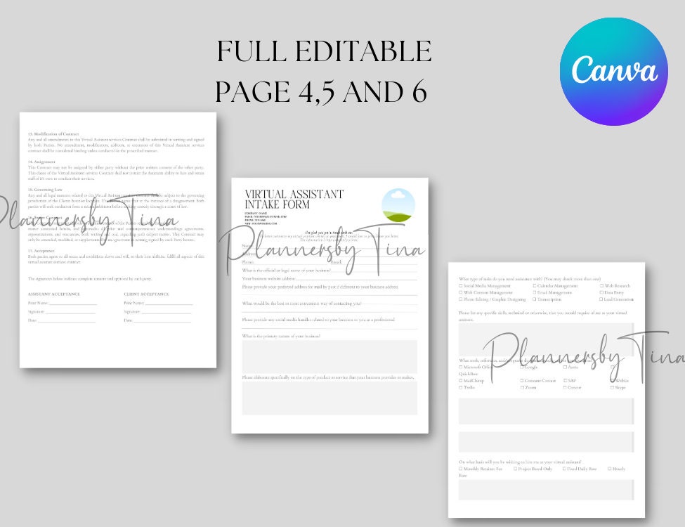 Editable and Printable Virtual Assistant Bundle Forms Editable Template ...