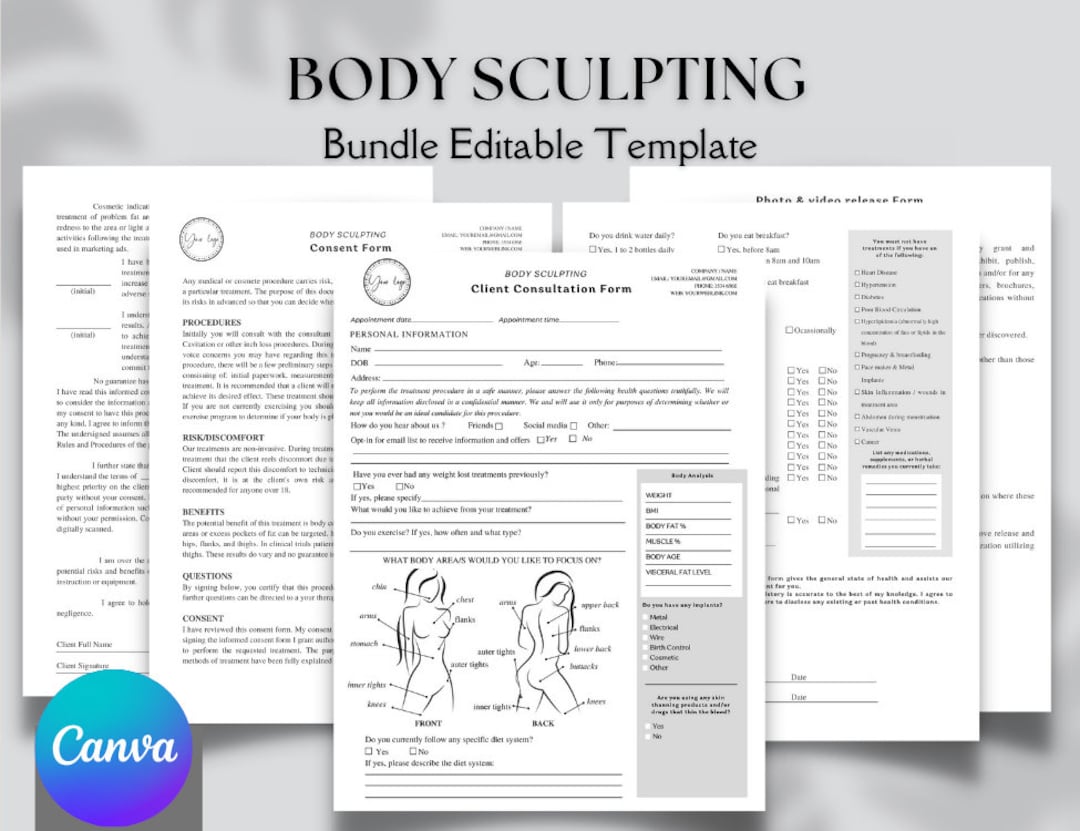 Editable Body Sculpting Client Intake Bundle Forms, Body Sculpting ...