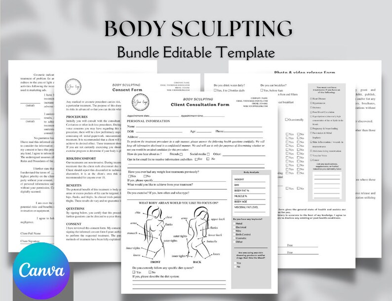 Editable Body Sculpting Client Intake Bundle Forms, Body Sculpting ...